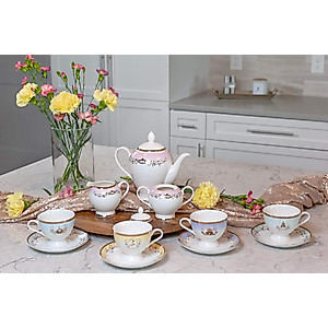 Disney Princess 13-Piece Ceramic Tea Set | Ariel, Cinderella, Jasmine, Belle, Aurora | Tea Party Gift Set For Home Kitchen | Includes Teapot, Cups, Saucers | Place Setting For 4