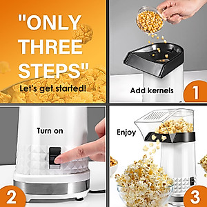 Vminno Quick & Easy Hot Air Popcorn Popper Maker with Measuring Cup + Melts Butter, 4.5 Quarts, Etl Certified, No Oil Electric Popcorn Machine with On/Off Switch for Family Movie Nights (White)