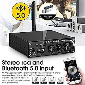 Douk Audio M1 PRO 320W Bluetooth Power Amplifier, 2 Channel Audio Amp, Wireless Receiver, for Home Stereo Speakers/Active Subwoofer, with Treble & Bass Control/U-Disk Music Player