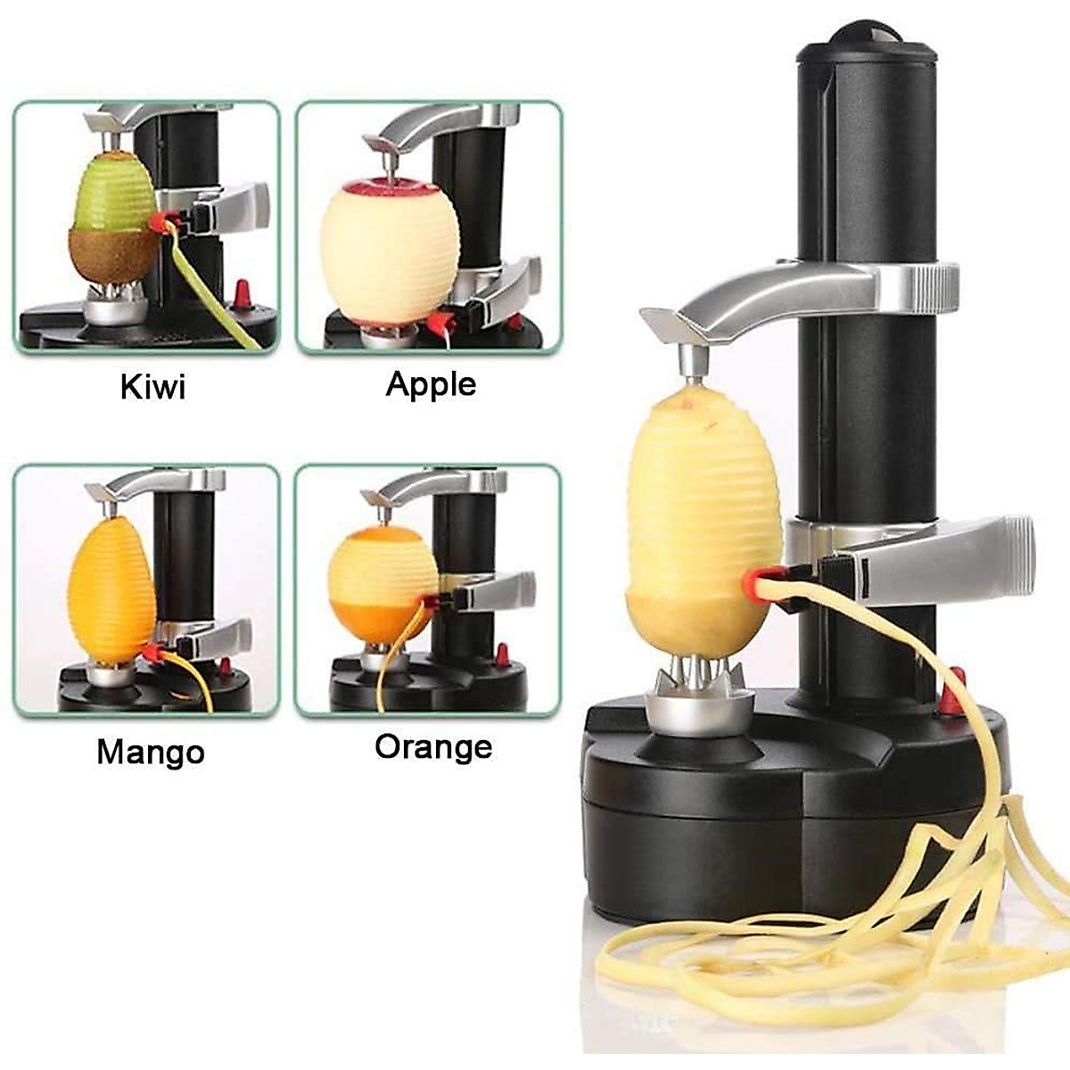 Electric Potato Peeler Automatic Apple Peeler, Smart Vegetable Fruit Peeler Machine, Stainless Steel Kitchen Peeling Tool [1 Adapter 2 Extra Blades] with 2 Set Garlic Peeler