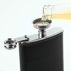 YWQ Stainless Steel American Flag Flask, Soft Touch Cover Liquor Flasks 8oz | Leak Proof Black PU Leather Heavy Duty Hip Set, Includes Funnel