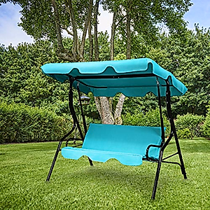 Tangkula 3 Person Porch Swing, Patio Swing with Soft Cushion & Powder-Coated Steel Frame, Outdoor Swing with Canopy for Porch, Backyard, Garden, Balcony (Turquoise)