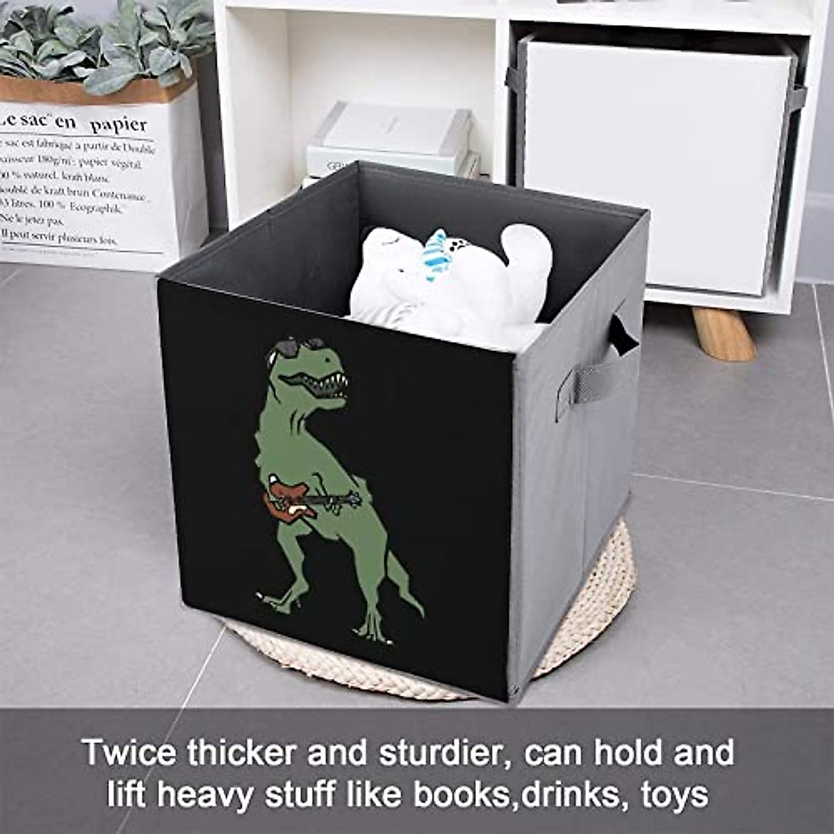 T-Rocks Play Guitar PU Leather Collapsible Storage Bins Canvas Cube Organizer Basket with Handles