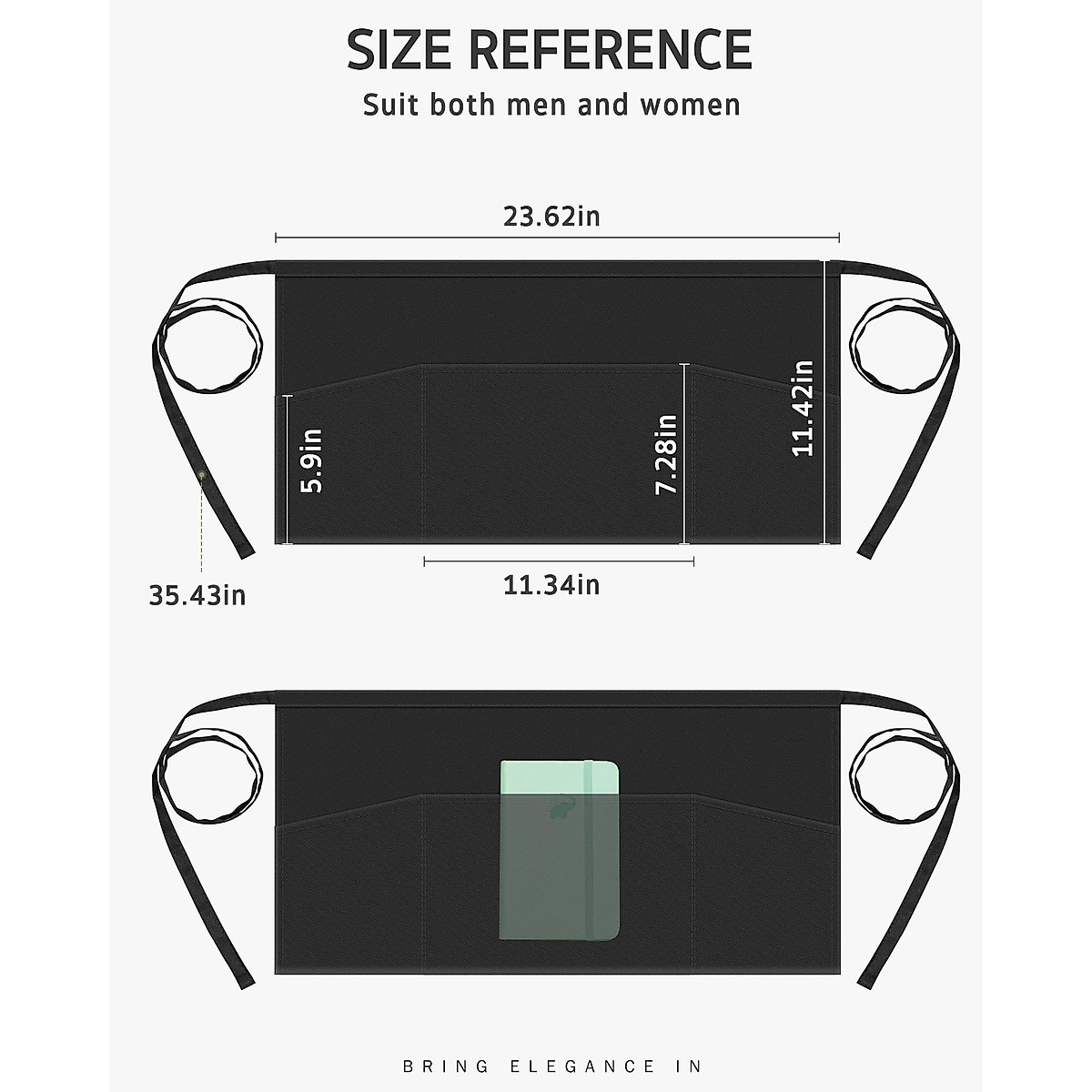 Syntus 12 Pack Server Aprons with 3 Pockets, Water Resistant Waitress Waist Apron for Women Men, Server Apron with Large Pockets for Waitress Book, Phone & Cutleries, 11.5-inch Black