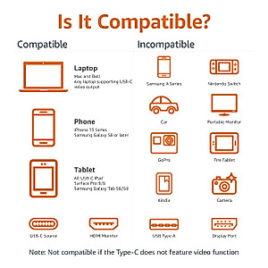 Amazon Basics Premium Aluminum USB-C (Source) to HDMI (Display) Cable Adapter (Thunderbolt 3 Compatible) 4K@60Hz, 6-Foot, Black