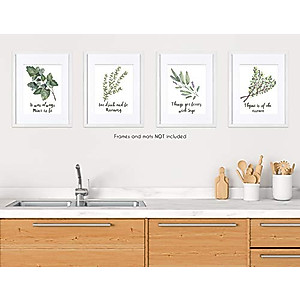 A LuxeHome Wall Art Home Funny Inspirational Puns Prints Signs Room Decor - for Kitchen and Dining Decorations – Botanical Vegetable Herbs Spices Plant Garden (Set of 4) Unframed 8 x 10 inches Green