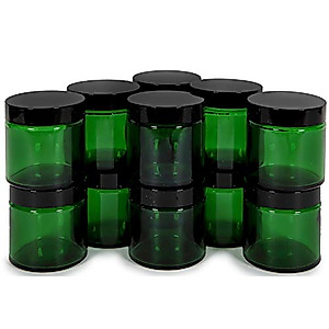 Vivaplex, 12, Green, 4 oz, Round Glass Jars, with Inner Liners and black Lids