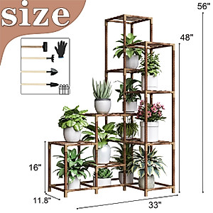 HOMKIRT Plant Stand Indoor Outdoor, 14 Tier Large Corner Plant Stand Tall Plant Shelf Rack Flower Stand For Multiple Plants, Wood Plant Holder Ladder Table Display For Patio Garden Balcony Window