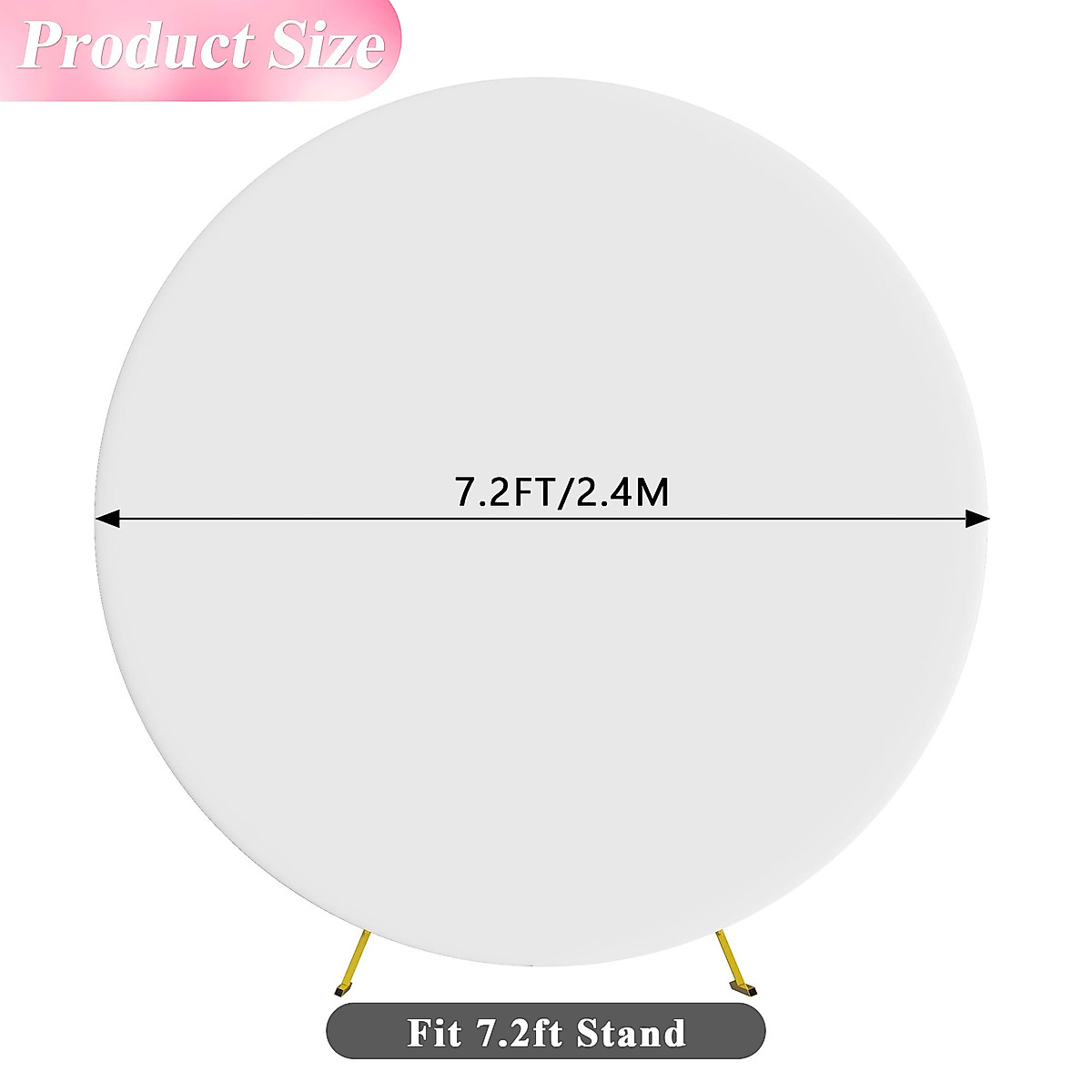 Wokceer 7.2FT Round Backdrop Cover White Round Arch Covers with Buckles Polyster Circle Balloon Arch Stand Arch Backdrop Cover for Wedding Birthday Party Ceremony Decor