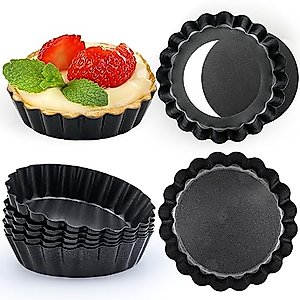 Dwlire 4 Inch Tart Pan Set of 8, Mini Tart Pans with Removable Bottom Nonstick Round Mini Quiche Pie Pan Reusable Carbon Steel Small Tartlet Mold for Pies,tart, Mousse Cakes,Dessert Baking