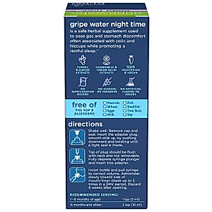Mommy's Bliss Gripe Water Night Time, Relieves Stomach Discomfort From Gas, Colic, Fussiness, & Hiccups, Gentle & Safe, For Infants Age 1 Month+, 4 Fl Oz (Pack of 2)