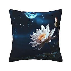 Flower and Moon Print Throw Pillow Cover Corduroy Soft Pillowcase with Hidden Zipper Decorative Cushion Covers for Sofa Living Room Home Decors 18"X18"