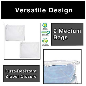 Smart Design Delicates Wash Bag with Safety Zipper - Set of 2 - Washer and Dryer Safe - Mesh Polyester Material - Delicates, Lingerie, and Baby Clothes - 18 x 15 Inch - White