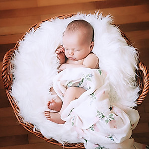 OULII Baby Photo Props Soft Fur Quilt Photographic Mat DIY Newborn Baby Photography Wrap-Baby Photo Props Favors (White)