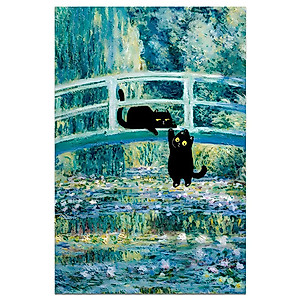 Vkyzqoj Vintage Black Cat Canvas Wall Art Famous Oil Paintings Flowers Poster Funny Floral Print Farmhouse Aesthetic Room Decor for Living Room Bedroom Bathroom 16x24in Unframed