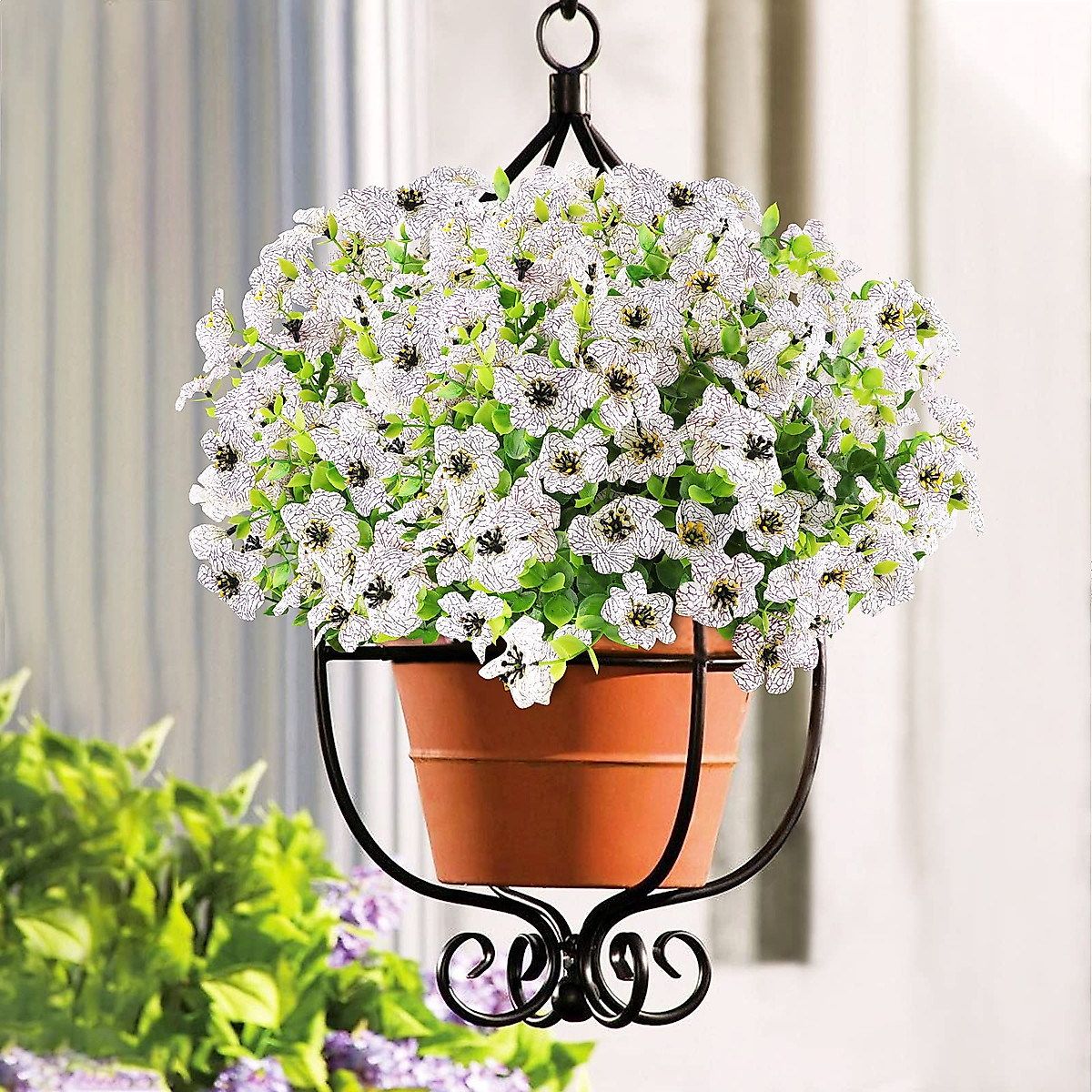 GREENRAIN 6 Bundles Artificial Flowers UV Resistant Fake Plants Outdoor Faux Plastic Flowers Garden Window Box Porch Home Decor (White)