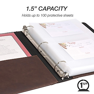 Samsill 1.5" Recipe Binder 8.5x11, 3 Ring Recipe Book Binder to Hold All Your Recipes and Recipe Cards, Brown Family Recipe Binder Bold Design