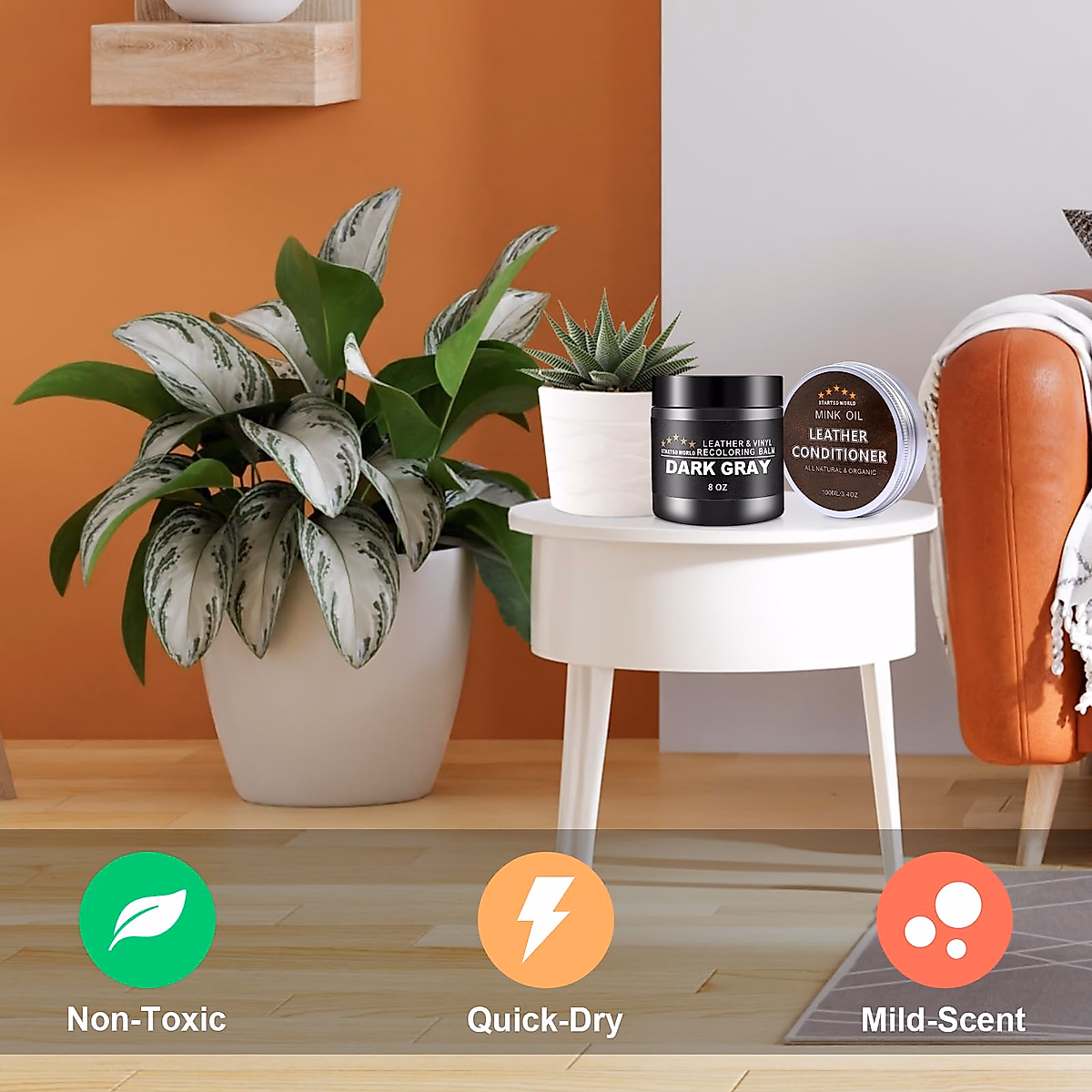 Leather Recoloring Balm with Mink Oil Leather Conditioner, Leather Repair Kit for Couches, Dark Gray Leather Dye for Furniture, Car Seat, Sofa, Shoes, Vinyl