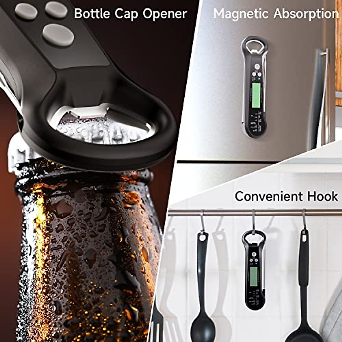 Meat Thermometer Digital, Waterproof Instant Read Food Thermometer for Cooking and Grilling. Kitchen Gadgets, Accessories with LED Backlit Display, Bottle Cap Opener for Kitchen, BBQ, Grill