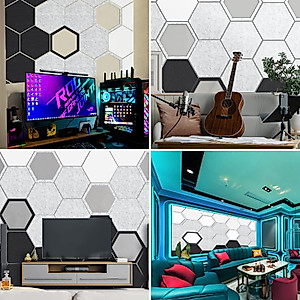 12 Pack Self-adhesive Acoustic Panels, Hexagon Sound Dampening Panels, 14 X 12 X 0.4 In Sound Proof Panels for Walls, High Density Flame Resistant Sound Absording Padding for Recording Studio, Office