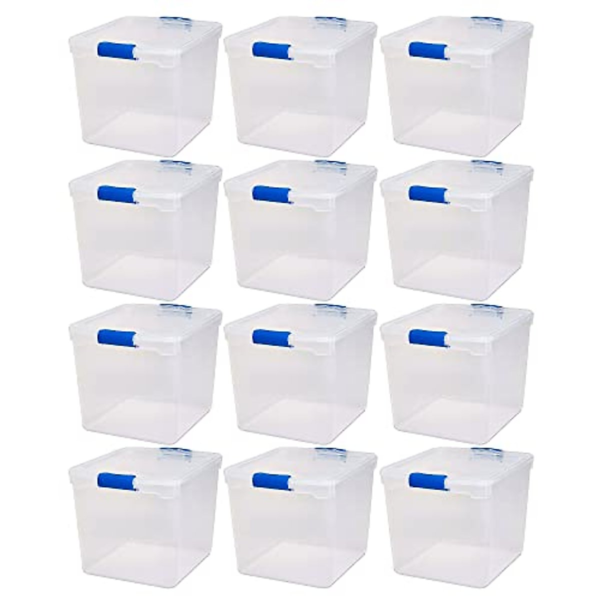 HOMZ Heavy Duty Modular Clear Plastic Stackable Storage Tote Containers with Latching and Locking Lids, 31 Quart Capacity, 12 Pack