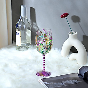 NymphFable Hand Painted Wine Glass Purple Lavendar & Dragonfly Birthday Gift for Women with Personalised Gift Box, 15oz