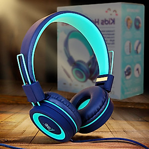 Kids Headphones Wired, Wired Headphones with Microphone, Volume Limiter 85/94dB, 3.5mm Jack for iPad/Kindle/Fire/Girls/Boys/School/Travel - Navy Blue