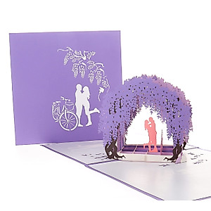 iGifts And Cards Romantic Wisteria Arbor 3D Pop Up Greeting Card - Private, Dreamy, Heart, Wow, Half-Fold, Valentine's Day, Just Because, Thinking of You, Engagement, Happy Anniversary, Friendship