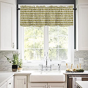 Millxiu Kitchen Curtain Valance 54x18 inch White Gold Stripes Window Valance for Kitchen and Bathroom,Rod Pocket Short Valances Window Treatment