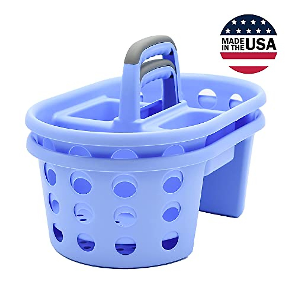 SIMPLYKLEEN 2-Pack Plastic Shower Caddy Bathroom Storage Organizer, Craft Organizer, School Supplies, Teacher Organizer with handle Periwinkle Made in the USA
