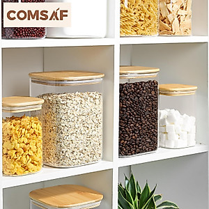 ComSaf 122 oz Glass Food Storage Containers, Cereal Storage Containers with Airtight Lids, Large Square Glass Jars with Bamboo Lids, for Rice, Pasta, Oats, Grains, Coffee Beans