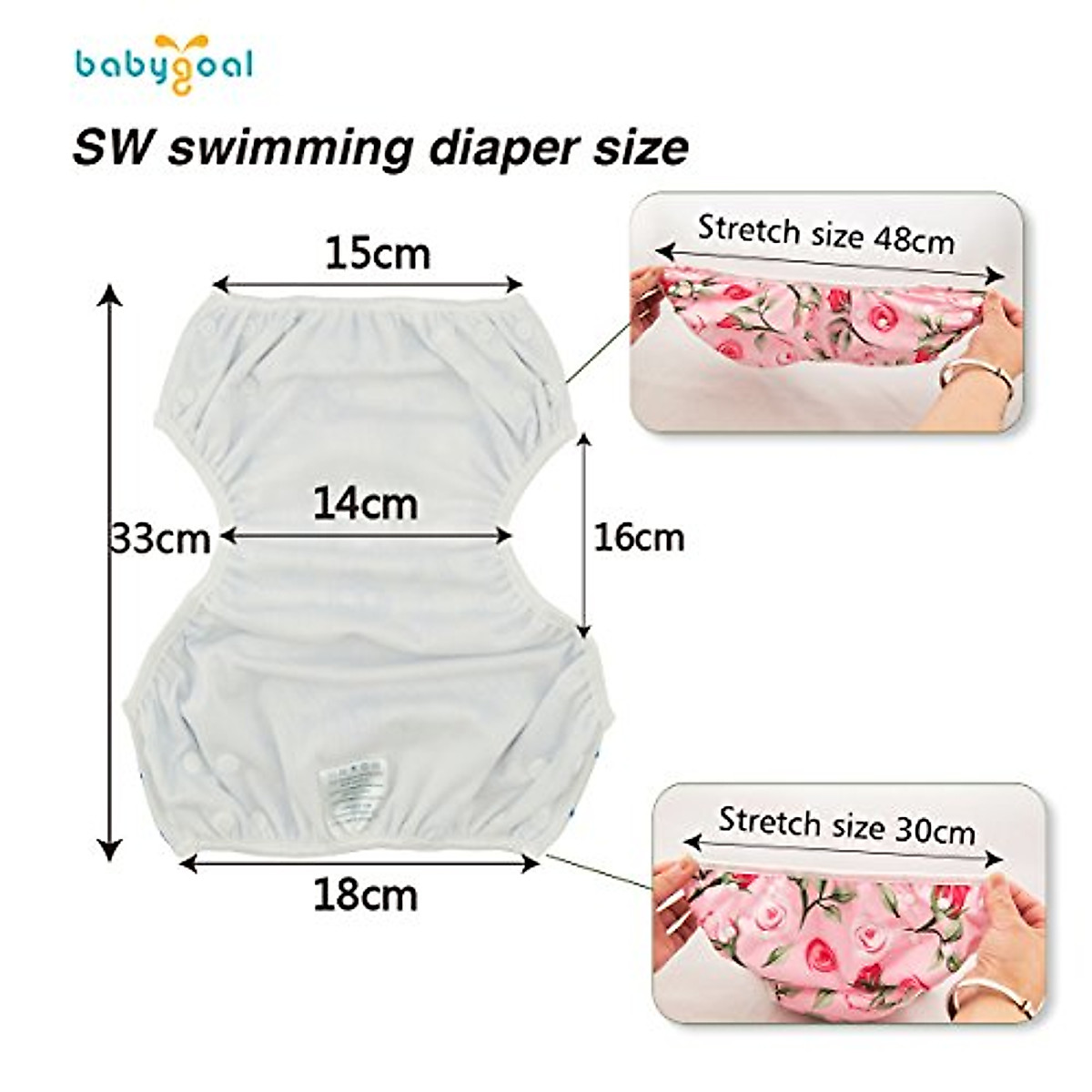 Babygoal Baby Girl Swim Diaper, Reusable Adjustable Washable Swim Underwear Fits 0-8M Baby Gifts and Swimming Lessons One Pack Small