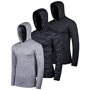 3 Pack: Men’s Quick Dry Fit Moisture Wicking Long Sleeve Fishing Active Athletic Hoodie Performance Hooded TShirt Workout Running Gym Sports Casual Sweatshirt UPF 50 Outdoor Hiking-Set 5, X-Large