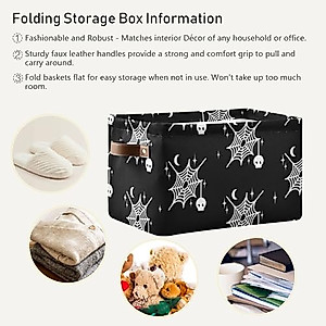 Halloween Spider Web Skull Storage Basket Bins Sturdy Toy Storage Organizer Bins Laundry Basket with Handles for Living Room Clothes Nursery Closet Shelf Playroom,2 pcs