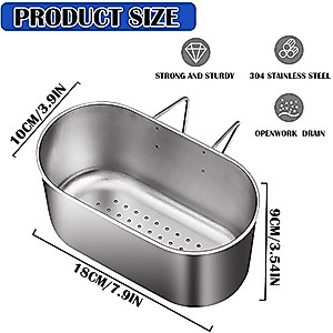 Stainless Steel Sink Drain Strainer Basket, Multifunctional Hanging Sink Strainer Colander Drain Basket for Filter Food Waste and Wash Fruits or Vegetables (Silver)