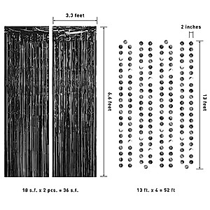 6 pcs Black Fringe Curtains Party Decorations with Garlands Streamers Photobooth Props Party Backdrop Background for Wedding Halloween Birthday Bridal Shower Bachelor Party Supplies 