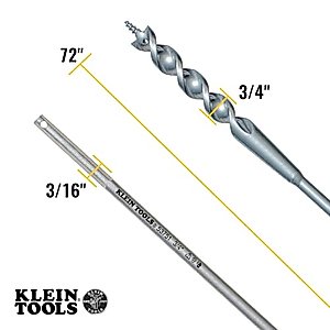 Klein Tools 53751 Flex Bit Auger with Screw Point, 3/4-Inch x 72-Inch Long Flexible Drill Bit / Fish Bit for Pulling Wire Behind Walls