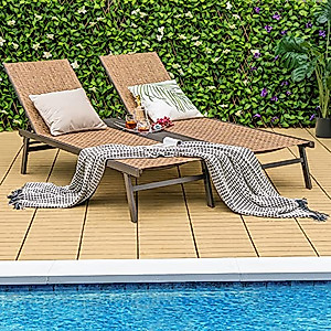 Tangkula Double Patio Chaise Lounge, All Weather-Proof Heavy Duty 6 Position Adjustable Breathable Fabric Outdoor Bed Lounger with Cup Holder, for Poolside, Backyard, Pool, Lawn