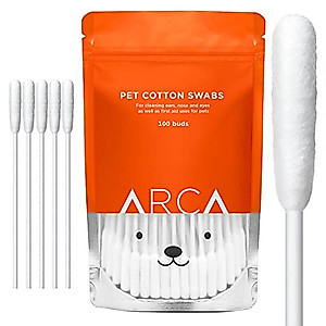ARCA PET Cotton Swabs for Dogs Cats and Small Pets - Ear Cleaner Swabs with Long Plastic Handle - Ear Cleaning Supply for Puppies and Pets - Multipurpose Cotton Sticks for Pets (100 Buds)