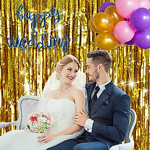 Dorbetar Party Decorations(2 Pack 3.3x8.2 Feet), Irthday Decorations Backdrop, Foil Fringe Curtains Streamers Party Decorations, Tinsel Curtain Fringe Backdrop (Gold)