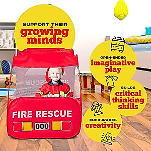 Kiddey Fire Truck Play Tent for Kids - Firetruck Tents with Sirens and Fireman Sound Button for Girls, Boys, & Toddlers Gifts - Red Fire Engine Pop Up Playhouse for Toddler - Indoor & Outdoor