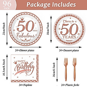 Wiooffen 50th Birthday Decorations Plates and Napkins for Women Rose Gold Party Supplies 50 and Fabulous Happy Birthday Tableware Set Cheers to 50 Years Party Decorations Table Decors for Girl