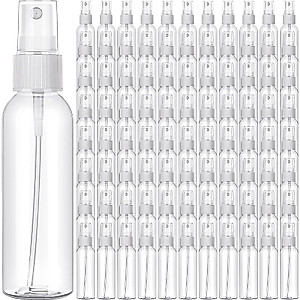 Nuogo 90 Pack Plastic Spray Bottles 4 Oz Reusable Mini Perfume Refillable Bottle Travel Size Mist Bottle Sprayer Empty Bottle for Essential Oil(Clear)