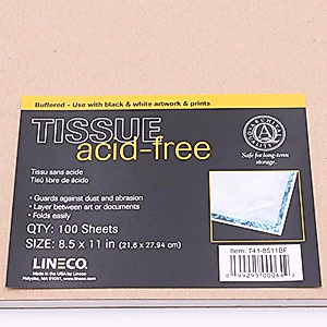 Lineco Buffered Acid-Free Interleaving Tissue, 8.5x11, Pack of 100. Extends The Life of Paper, Photographs, Textiles, and Artifacts. Use for Photographs, Black & White, Color, Albumen Prints.