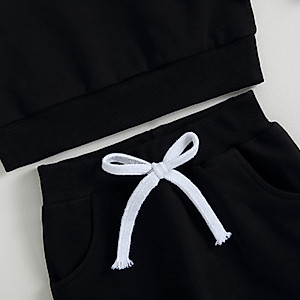 Kupretty Toddler Baby Boy Fall Winter Clothes Color Block Long Sleeve Sweatshirt Pullovers + Joggers Pants Outfit Set (Black Green, 18-24 Months)