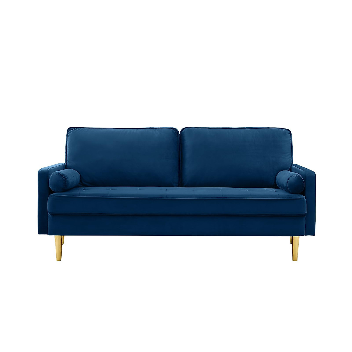 GPCRAC 67'' Velvet Sofa Bed, Modern Loveseat with Gold Metal Legs and 2 Bolster Pillows, Velvet Love Seats Couch for Small Spaces, Living Room, Apartment (Blue)