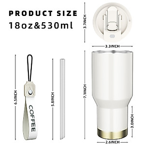 MURRICON 18 oz Stainless Steel Travel Coffee Mug,Vacuum Insulated Coffee Tumbler,Portable Coffee Cups with Lid and Straw,White