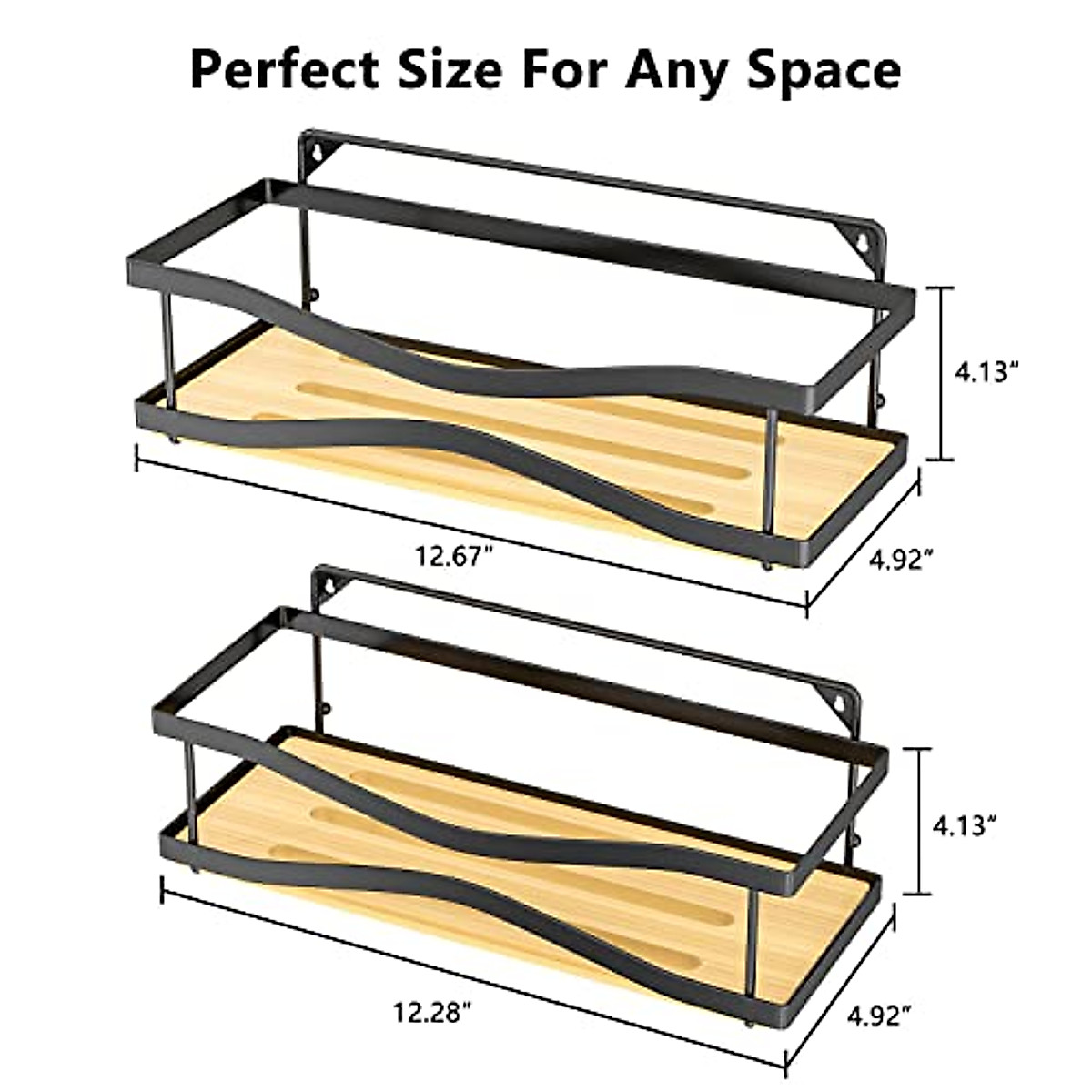 DatMou Floating Shelves Wall for Inside Kitchen, Bedroom, Living Room, Bathroom Storage and Decor, Wall Mounted Shelf with Metal Guardrail and Hooks, 2pcs