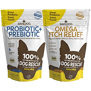 SAVE.DOG Chewable Probiotics & Omega Itch Relief for Dogs Bundle