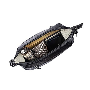 Zinda Genuine Leathers Women's Handbag Top Zip Hobo Shoulder Sling Crossbody (Black)